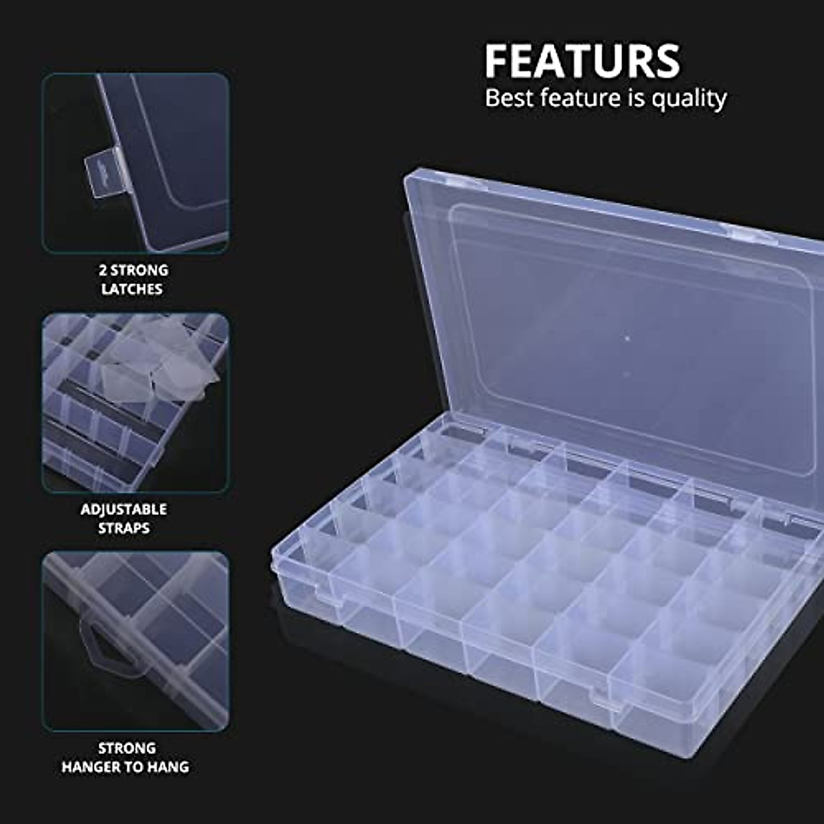 PANTRY X 36 Grids pack of 2 sets plastic organizer box with dividers for Bead organizer, Fishing tackles, Jewelry, Craft organizers and storage with adjustable dividers