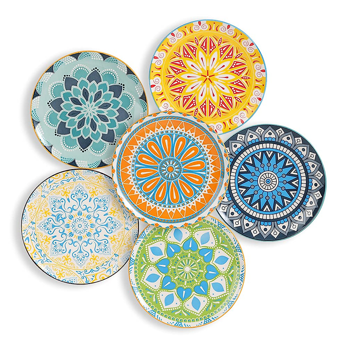 AHX Plate Set 8 Inch - Salad Plates | Dessert Appetizer Plates Colorful - Porcelain Lunch Plates - Set of 6 - Dishwasher and Microwave Safe