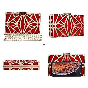 UBORSE Women Clutch Bag Velvet Purse Metal Vintage Evening Bag Hollow Wedding Party Handbag Red