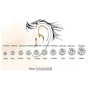 7 Carat Moissanite Round Stud Earrings for Women in 14k White Gold (J-K, TGW, 10 mm) 6-Prong Set Screw Back by Diamond Wish