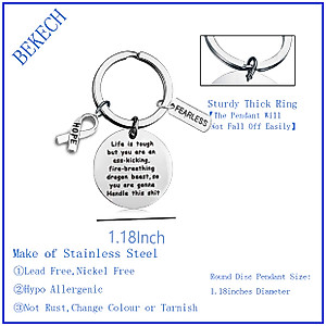 BEKECH Cancer Fighter Gift Awareness Ribbon Charm Cancer Survivor Keychain Life Is Tough But You Are Gonna Handle This Shit Keychain Survivor Recovery Jewelry Cancer Awareness Gifts (Silver)