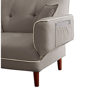 Lepfun Convertible Bed 2 Pillows, Loveseat Sleeper Futon, Recliner Couch with Adjustable Armrest and Wood Legs,Living Room Sofa with Backrest for Small Space(Light Grey)