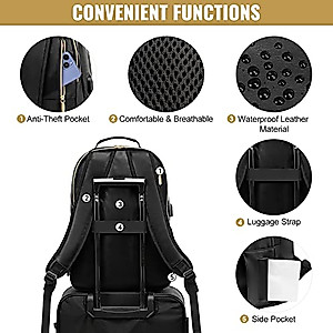 LOVEVOOK Laptop Backpack for Women, Leather Business Work Backpack Purse, Fashion Travel Bag with USB Charging Port, Waterproof Professor Bagpack, 15.6 Inch Weekend Daypack, Black