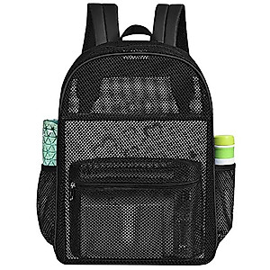 MCWTH Heavy Duty Mesh Backpack, See Through College Student Mesh Bookbag (Black)