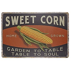 TISOSO Sweet Corn Retro Vintage Metal Tin Sign Home Bar Kitchen Farmhouse Home Decor Signs gifts size 8" X 12"（garden to table table to soul）
