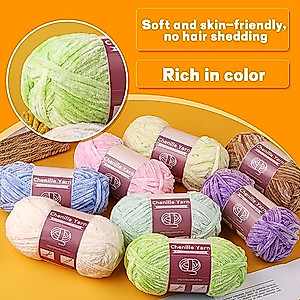 LUNARM 3 * 100g Chenille Yarn, Yarn for Crocheting Knitting with Big Eye Needles, Handcrafts Weaving Soft Chenille Yarn for Making Blankets, Clothes, Pattern Knitting Creations (Wine Color)