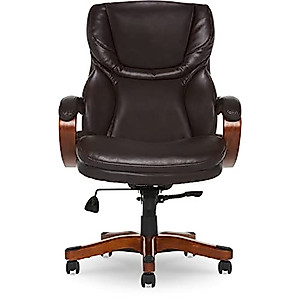 Serta Big and Tall Executive Office Chair with Upgraded Wood Accents, Win-Win Biscuit Bonded Leather
