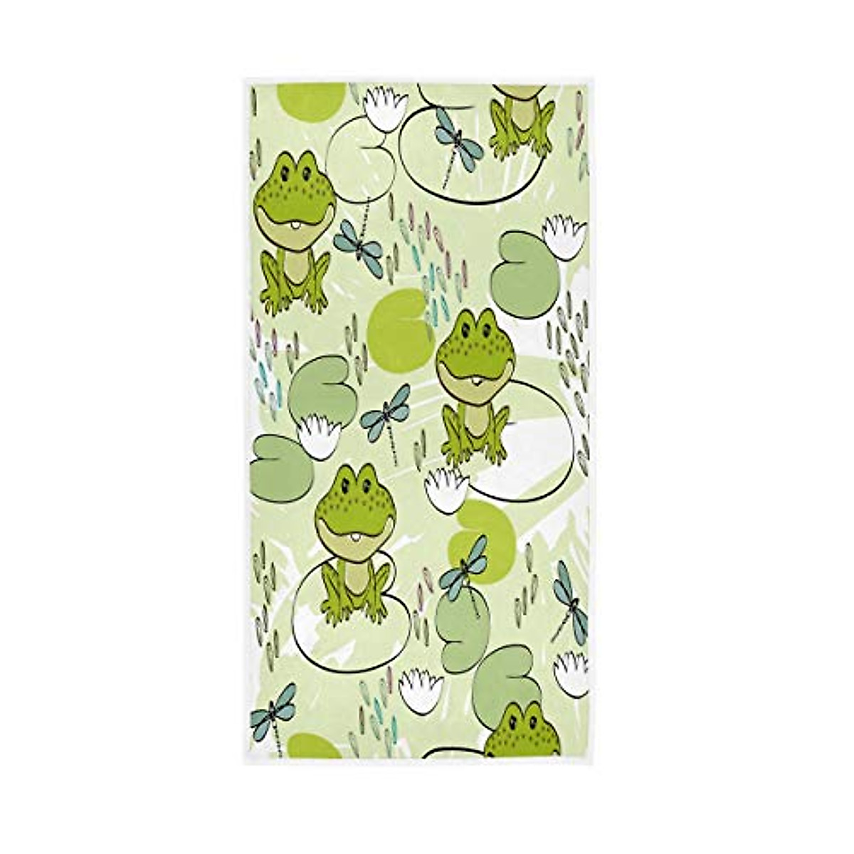 Blueangle Cartoon Frogs Dragonflies Hand Towel 15 x 30 Inches, Highly Absorbent, Soft, Washable, Long Lasting for Bathroom, Kitchen, Gym, Spa, Yoga