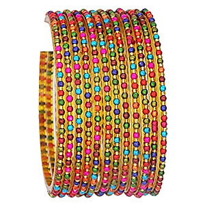 JD'Z COLLECTION Indian Glass Bangles For Women Multi Color Faux Pearl Bracelet Saree Matching Colorful Jewelry Set Bollywood Bangle Bracelets For Women & Girls (Multi, 2.8)