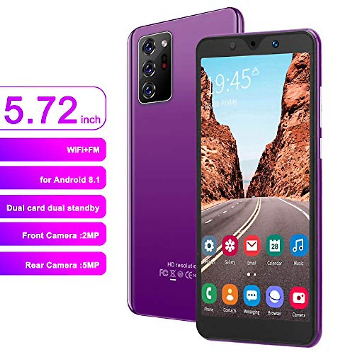 FOLOSAFENAR Smartphone,5.72 inch HD Full Screen Cellphone,face Recognition and Fingerprint Unlock Smartphone,Dual Card Dual Standby,512MB+4GB()