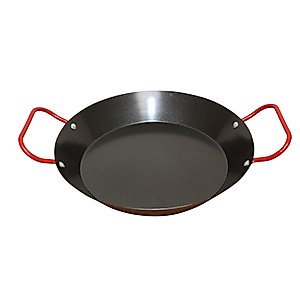 IMUSA USA 10" Carbon Steel Coated Nonstick Paella Pan, Black, Red Handles