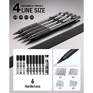 Nicpro 30PCS Black Metal Mechanical Pencil Set in Leather Case, Art Drafting Pencil 0.5, 0.7, 0.9 mm, 2mm Lead Pencil Holders for Sketching Drawing With 16 Tube (6B 4B 2B HB 2H 4H Colors)Lead Refills