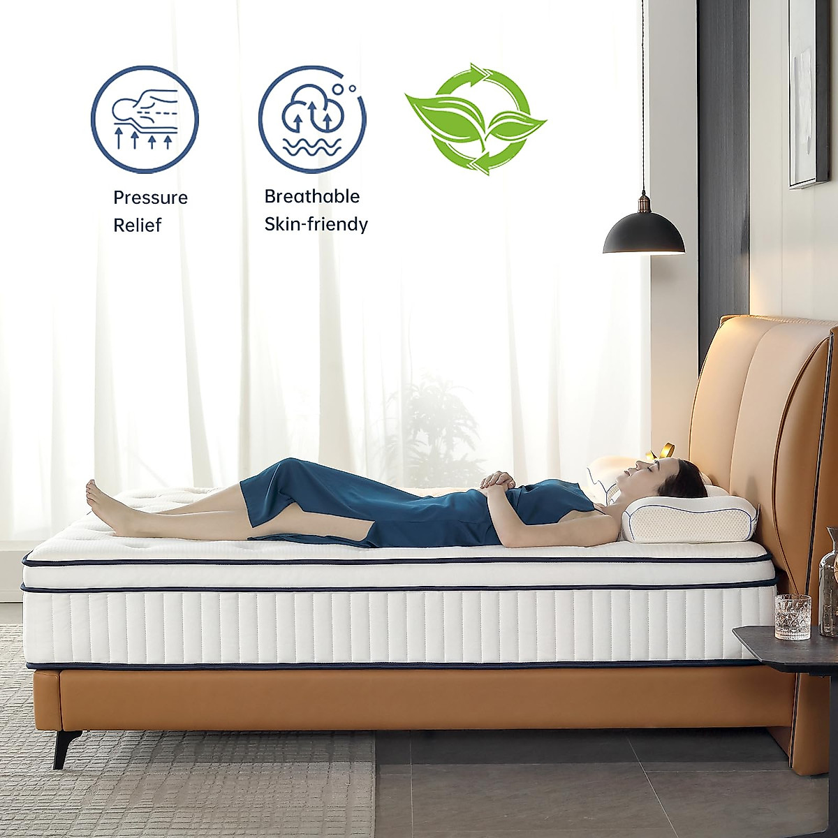 SUAYEA Queen Size Memory Foam Hybrid Mattress - Medium Firm - Beige