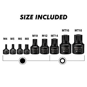 CASOMAN 9-Piece Low Profile Impact Triple Square Bit Socket Set, Includes Storage Rail, 1/4", 3/8" and 1/2" Drive, CR-MO Steel, Designed for Impact Use