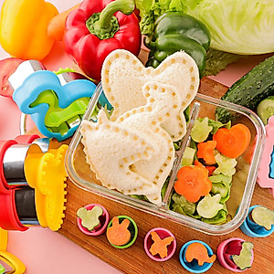 Sandwich Cutter and Sealer for Kids 10PCS Large Bread Sandwich Decruster Pancake Maker Cookies Fruits Vegetables Shaped Cutters for Lunch Bento Box Dinosuar Mickey Butterfly Unicorn Heart Star flower