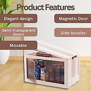 Proktik 95 QT Foldable Stackable Storage Bins with Doors – Magnetic Doors Stackable Open Front Storage Bins - Collapsible Storage Box with Leather Handles for Organizing Toys, Pantry, Books, Clothes