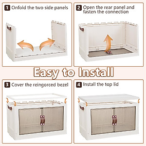 Auzfy Large Collapsible Storage Bins with Lids and Wheels,13 Gal/Pack Plastic Folding Clothes Closet Organizer System with Doors,Stackable Container Boxes for Organization and Storage(3 Packs)