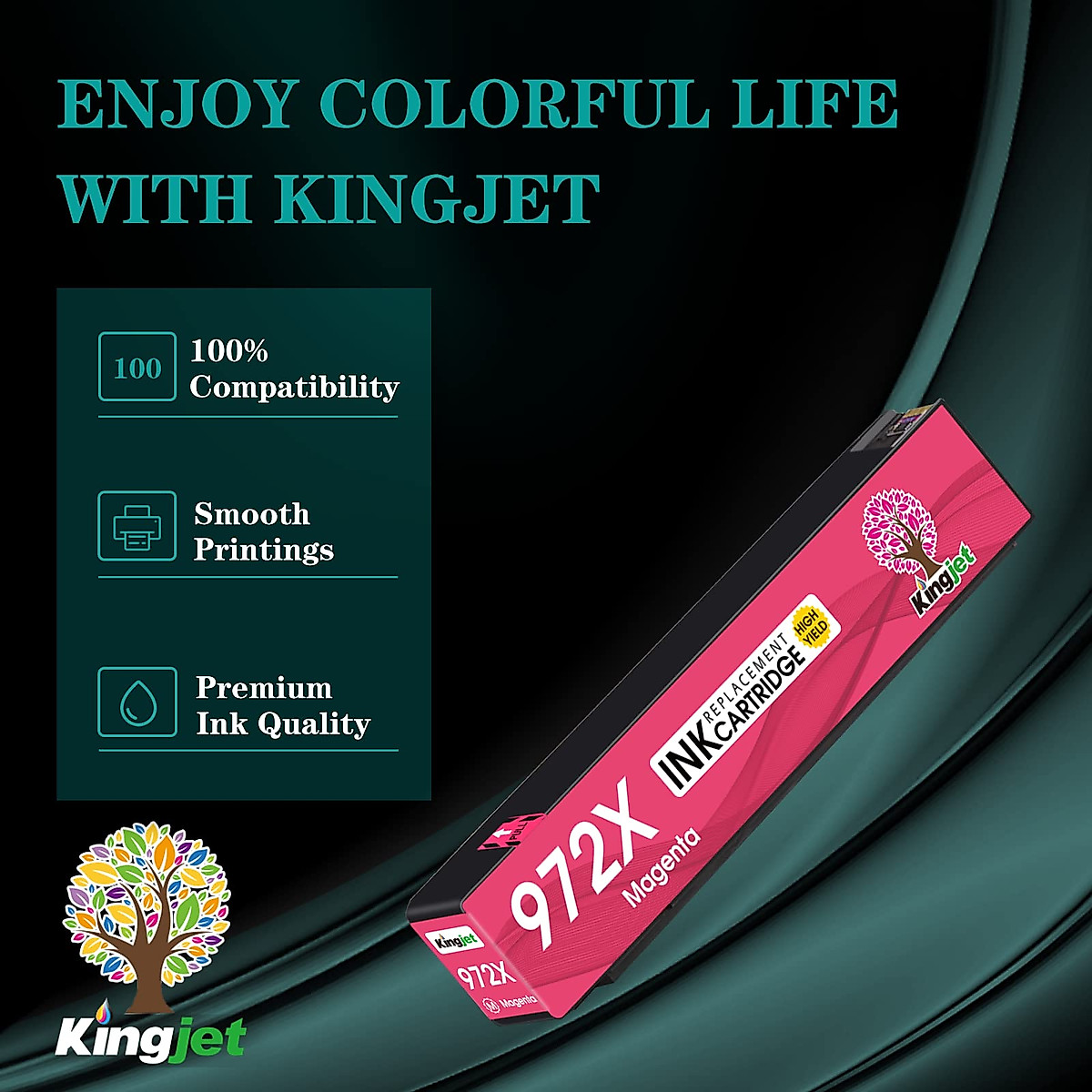 Kingjet Compatible 972X Ink Cartridge Replacement for HP 972X 972 Ink for PageWide Pro 477dw 577dw 577z 552dw 452dn 452dw 477dn P55250dw P57750dw Printer (Black Cyan Maganta Yellow)