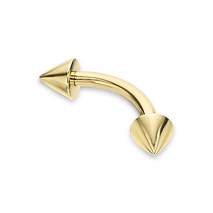 Lavari Jewelers 16 Gauge Spike Curved Barbell Eyebrow Stud for Women - 14k Yellow Gold Stud Ring - 5/16 Inches (7.9mm) Body Jewelry - Unisex Hypoallergenic Piercing Jewelry - 16G Body Piercing for Men