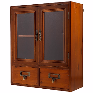 Holibanna Wood Wall Storage Cabinet Bathroom Wall Medicine Cabinet Rustic Hanging Kitchen Cabinet Wall Shelf Hanging Cupboard Pantry Storage Floating Shelf Cabinet Brown