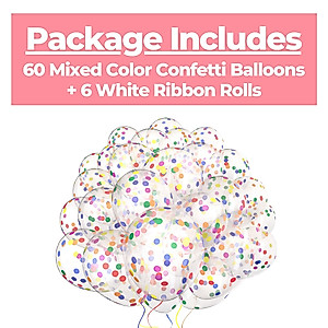 60 Pack Dandy Decor Rainbow Confetti Balloons w/Ribbon | Rainbow Balloon | Party Balloons | Helium Balloons | Multi Colored Balloons | Birthday Balloons | Globos para Fiestas | Bright Balloons