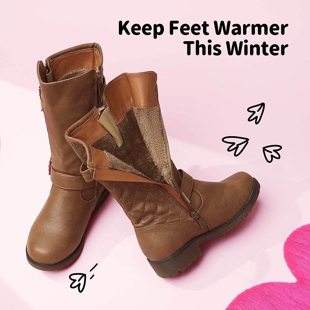 DREAM PAIRS Girls Little Kid Knice Tan Knee High Winter Motorcycle Riding Boots Size 1 M US Little Kid