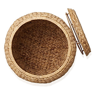 Casafield Round Storage Basket with Lid - Natural, Handwoven Water Hyacinth Organizer for Laundry, Blankets, Plants, Bedroom, Living Room, Home Office