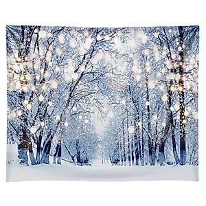 Funnytree 10x8ft Durable Winter Scene Backdrop Wonderland Snowflake Photography Background Bokeh Glitter White Snow Forest Christmas Party Decor Tree Landscape Kids Photo Studio Props