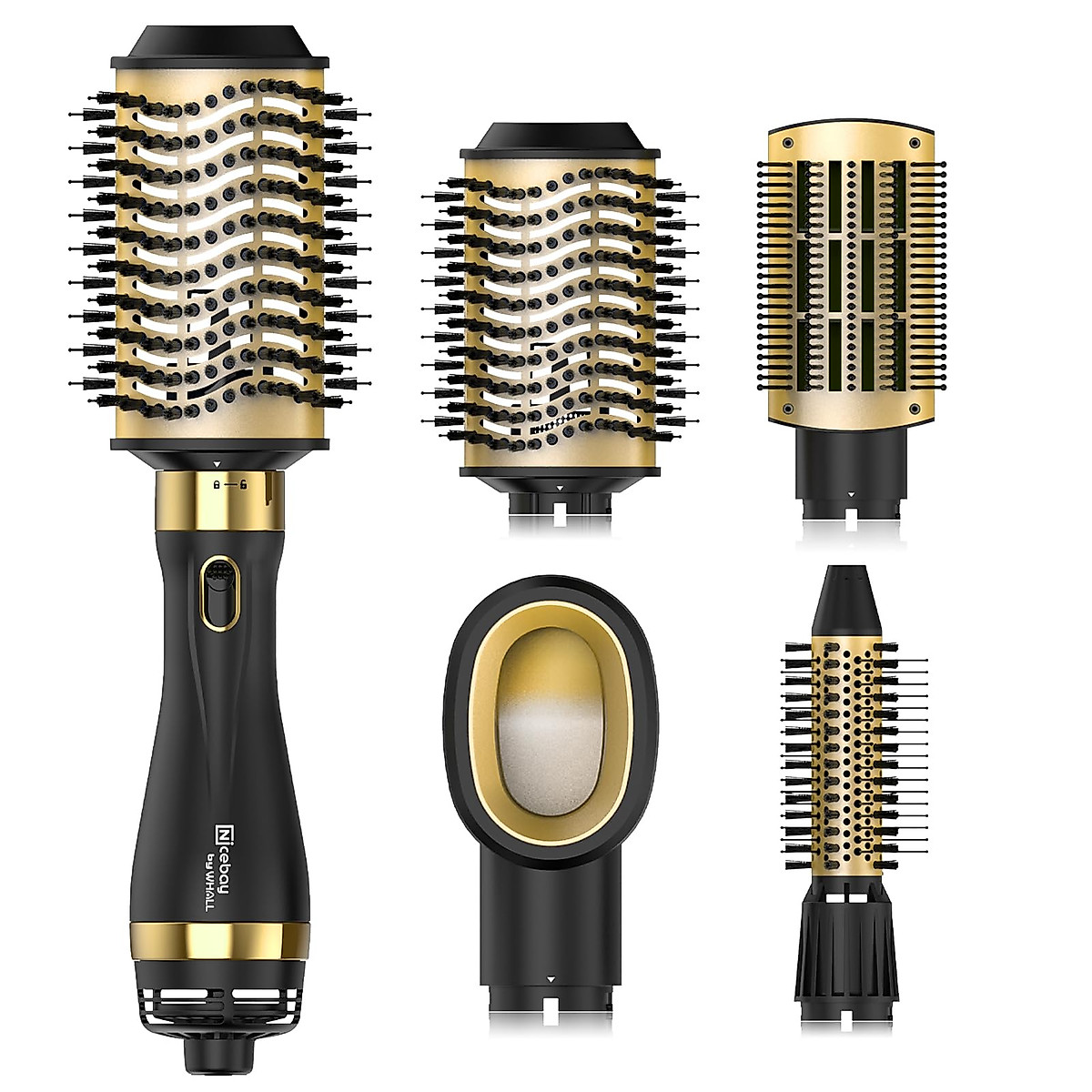 Nicebay® Hot Air Brush Set for Straightening, Drying, Curling - Oval Brush with Multi-Temperature Settings, Detachable Design for Salon