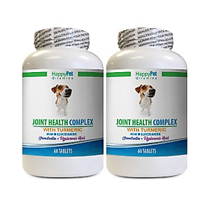 HAPPY PET VITAMINS LLC Hip and Joint for Dogs - Joint Health Complex with Turmeric for Dogs - with MSM and Turmeric - Hip Support - glucosamine sulfate for Dogs - 2 Bottles (120 Tablets)
