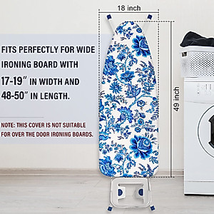 Memeaty Ironing Board Cover and Pad 18x49 Inch Ironing Board Cover with 6mm Thick Padding Scorch and Stain Resistant Cotton Ironing Covers with Elastic Edge and Hook and Loop Fasteners