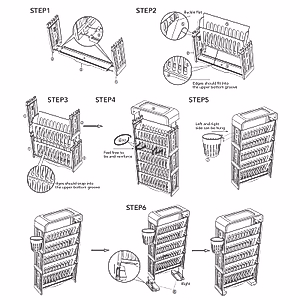 6 Tier Book Rack Storage Bookshelf, Removable Movable Unique Bookcase, Slim Storage Trolley for Books, Corner Display Rack for Dorm Library, Multi Purpose Rolling Cart (Gray)