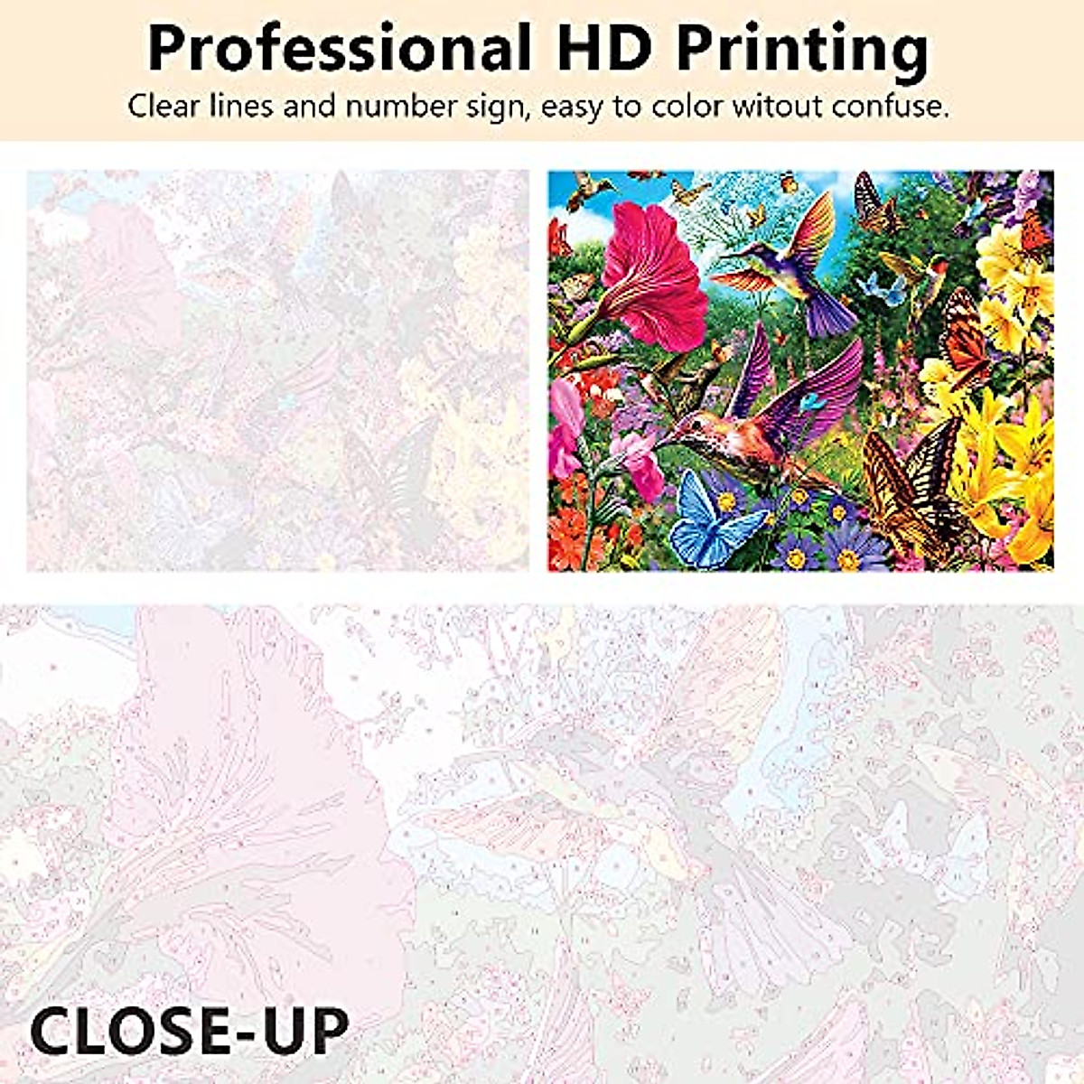 Paint by Number Birds, Natural Scenery Adults Painting by Numbers, Butterfly and Flowers DIY Paint by Number Kit for Adults Kids Students Beginner, Oil Painting Arts Wall Decoration 16X20 Inch