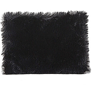 Luxe L 100% Faux Fur Clutch Handbag for Women Soft Modern Purse Wallet with 2-Zippered Compartments, Black