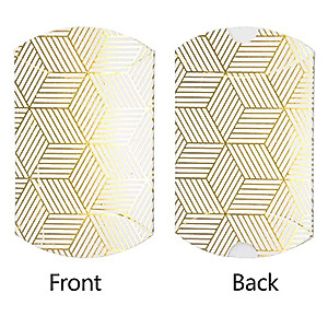 Aokbean Pack of 100 European Kraft Paper Pillow Gift Boxes Wedding Favor Party Supply Favor Gift Candy Box with 50 Yards Ribbon (Gold Stripes)