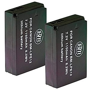 BM Premium 2-Pack of LP-E12 Batteries for Canon EOS-M, EOS M2, EOS M10, EOS M50, EOS M50 Mark II, EOS M100, EOS M200, SX70 HS, Rebel SL1 Cameras