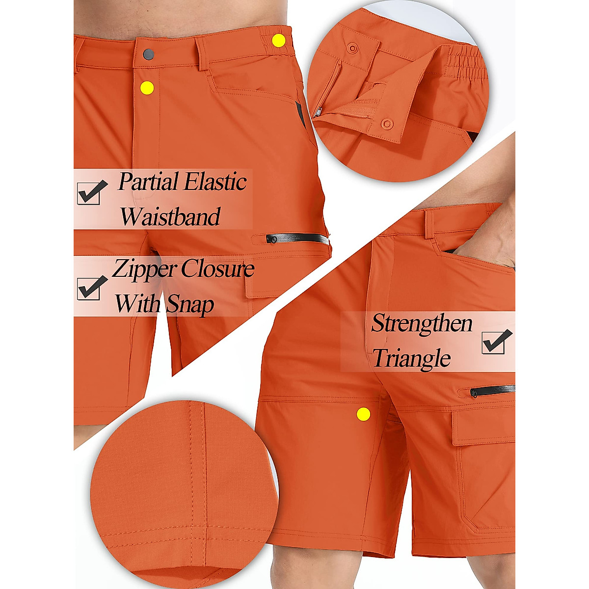 TACVASEN Mens 10" Ligtweight Hiking Outdoor Shorts Quick Dry Casual Breathable Fishing Dress Cargo Summer Shorts Orange, 34
