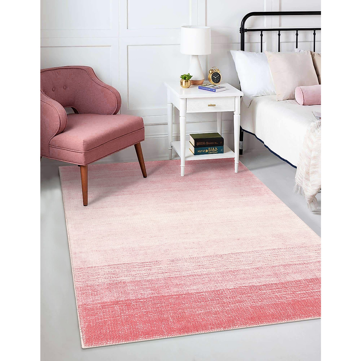 Wonnitar Washable 3x5 Area Rug,Pink Rugs for Girls Bedroom,Contemporary Ombre Nursery Soft Mat for Baby Girl,Modern Non-Skid Faux Wool Indoor Carpet for Bathroom Dorm Bedside