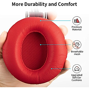 meidongg Active Noise Cancelling Headphones Bluetooth Headphones with Microphone Deep Bass Wireless Headphones Over Ear, Comfortable Protein Earpads, 30 Hours Playtime for TravelWork (Red)