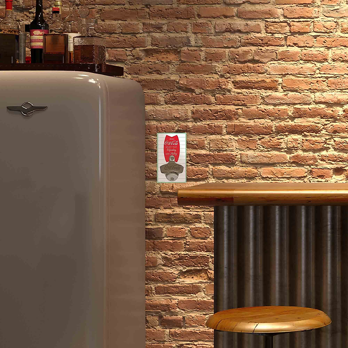 Coca-Cola Striped Wall Bottle Opener - Vintage Coca-Cola Bottle Opener Made with Wood and Cast Metal - Great Gift Idea