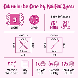 Cotton to The Core Cotton Yarn for Crocheting, 6 Skeins, 852Yds/300G, Free Patterns - Soft Baby Yarn for Knitting - 3 DK Light Worsted Weight - Ocean Blue