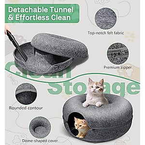 Gleejoy Peekaboo Cat Cave for Multiple Cats/Large Cats, Cat Caves for Indoor Cats Up to 30 Lbs, Cat Tunnel Bed, Scratch Detachable and Washable Large Donut Cat Bed, Dark Gray