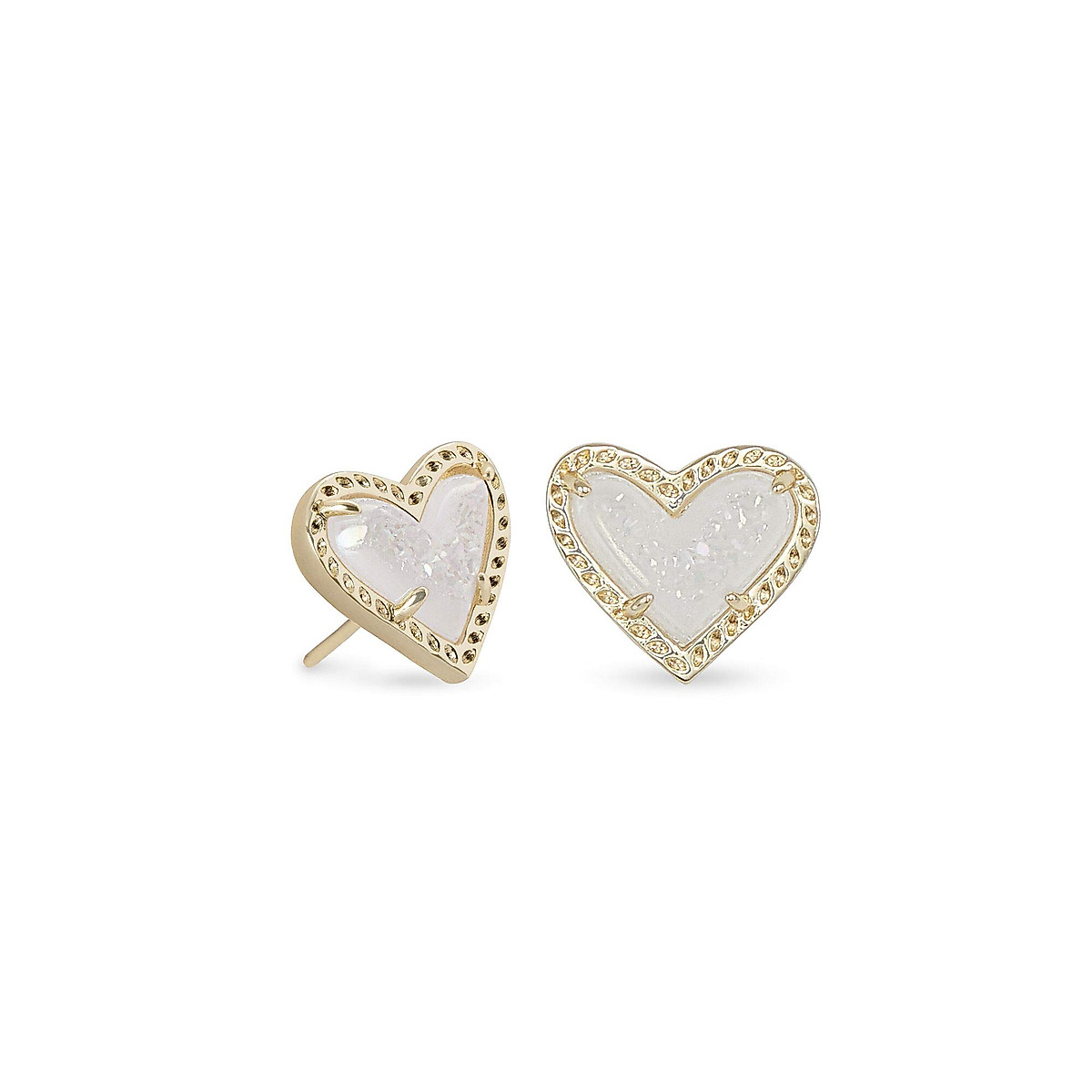 Kendra Scott Ari Heart Stud Earrings for Women, Fashion Jewelry, 14k Gold-Plated, Iridescent Drusy