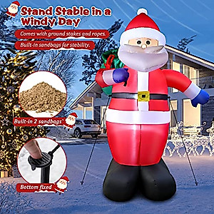 6 FT Christmas Inflatable Santa Claus Outdoor Decorations, Blow up Santa Claus with Gift Bag, Large Xmas Santa Carrying Present Sack, Outside Decor for Yard Garden Lawn Home Party, Built-in LED Lights