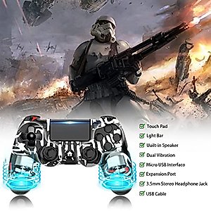 YUYIU 【Upgraded Wireless Controller for Ps4 Remote Plays-tation 4/Slim/Pro/PC, Gaming Controllers with Dual Vibration Shock Speaker, Camo Red with Headphone Jack Touch Pad Six Axis Motion Control