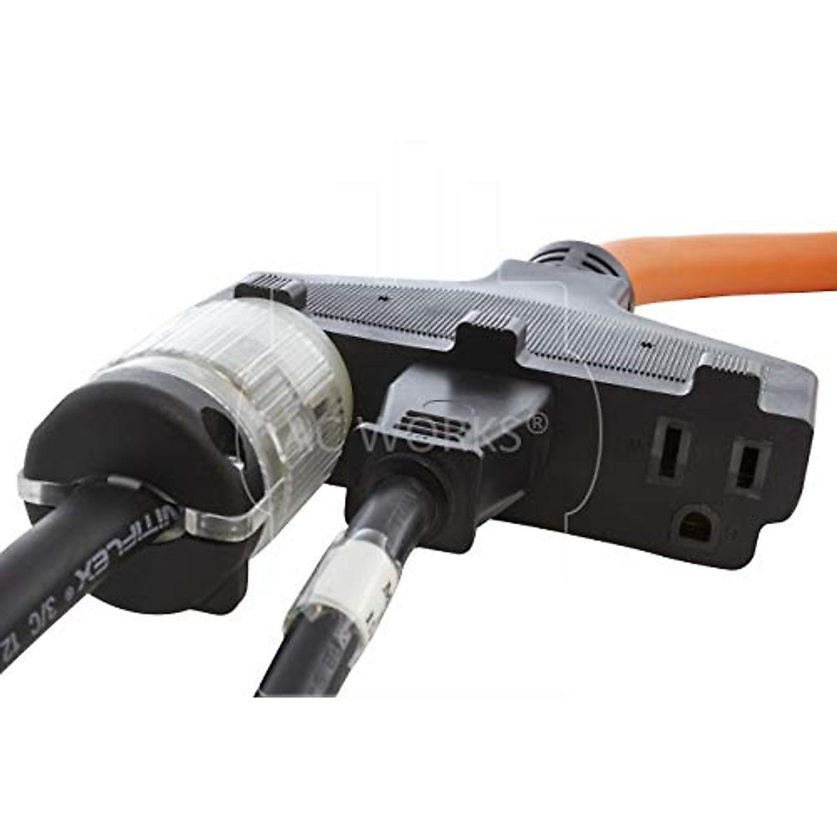 AC WORKS L5-30 30Amp 3-Prong Locking Generator Distribution Cord (1.5FT L5-30 to Tri-Household Flexible)