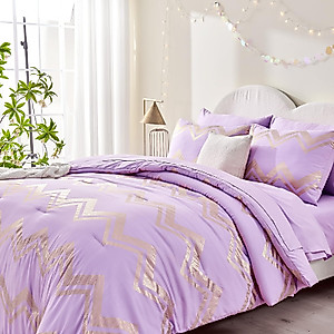 Wowelife 6 Piece Purple Twin/Twin XL Comforter Set for Girls Twin Bedding Sets Lavender Bedding Bed in A Bag Twin Bed Sets with Comforter, Flat Sheet, Fitted Sheet, 1 Pillowcase and 2 Pillow Shams