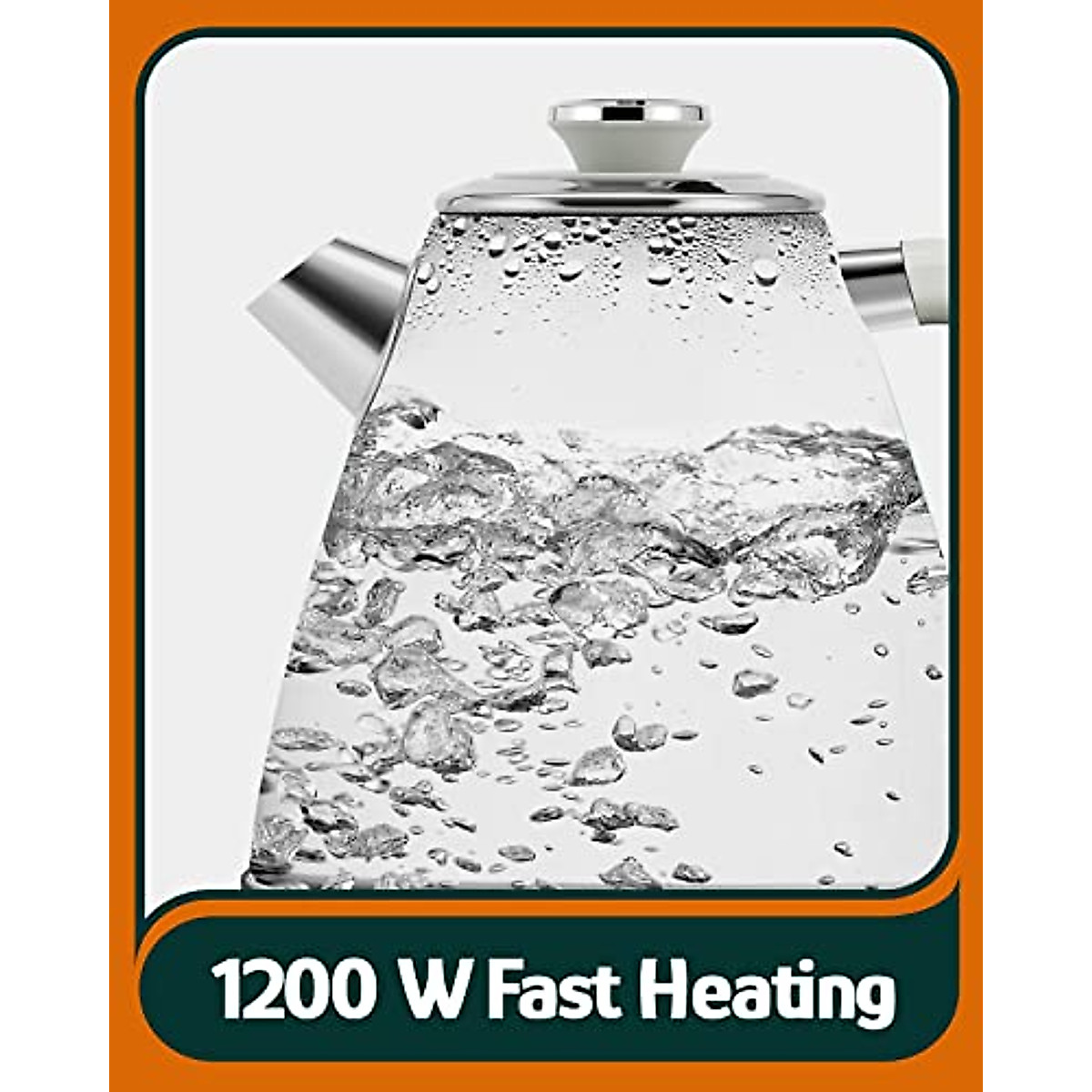 Hazel Quinn Retro Electric Kettle - 1.7 Liters / 57.5 Ounces Tea Kettle with Thermometer, All Stainless Steel, Fast Boiling 1200 W, BPA-free, Cordless, Rotational Base, Automatic Shut Off - Ice Gray