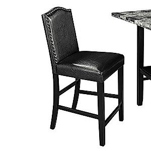 Danxee 5-Piece Counter Height Dining Set Faux Marble Top Counter Height Dining Table Set with 4 Leather-Upholstered Chairs and Bottom Shelf for Bar, Bistro, Dining Room, Kitchen (Gray)