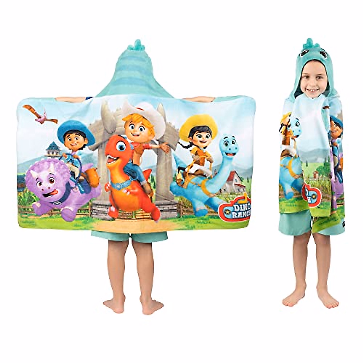 Dino Ranch Bath/Pool/Beach Soft Cotton Terry Hooded Towel Wrap, 24 in x 50 in, By Franco Kids